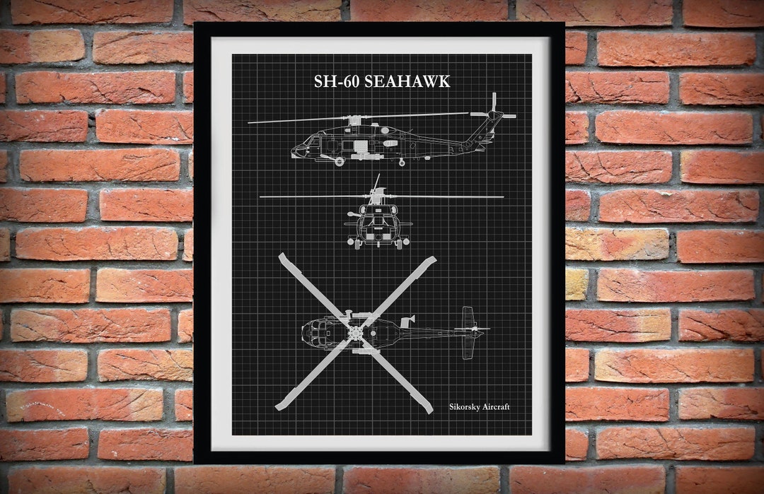SH-60 Seahawk Helicopter Art Print, Sikorsky SH-60 Sea Hawk Blueprint ...