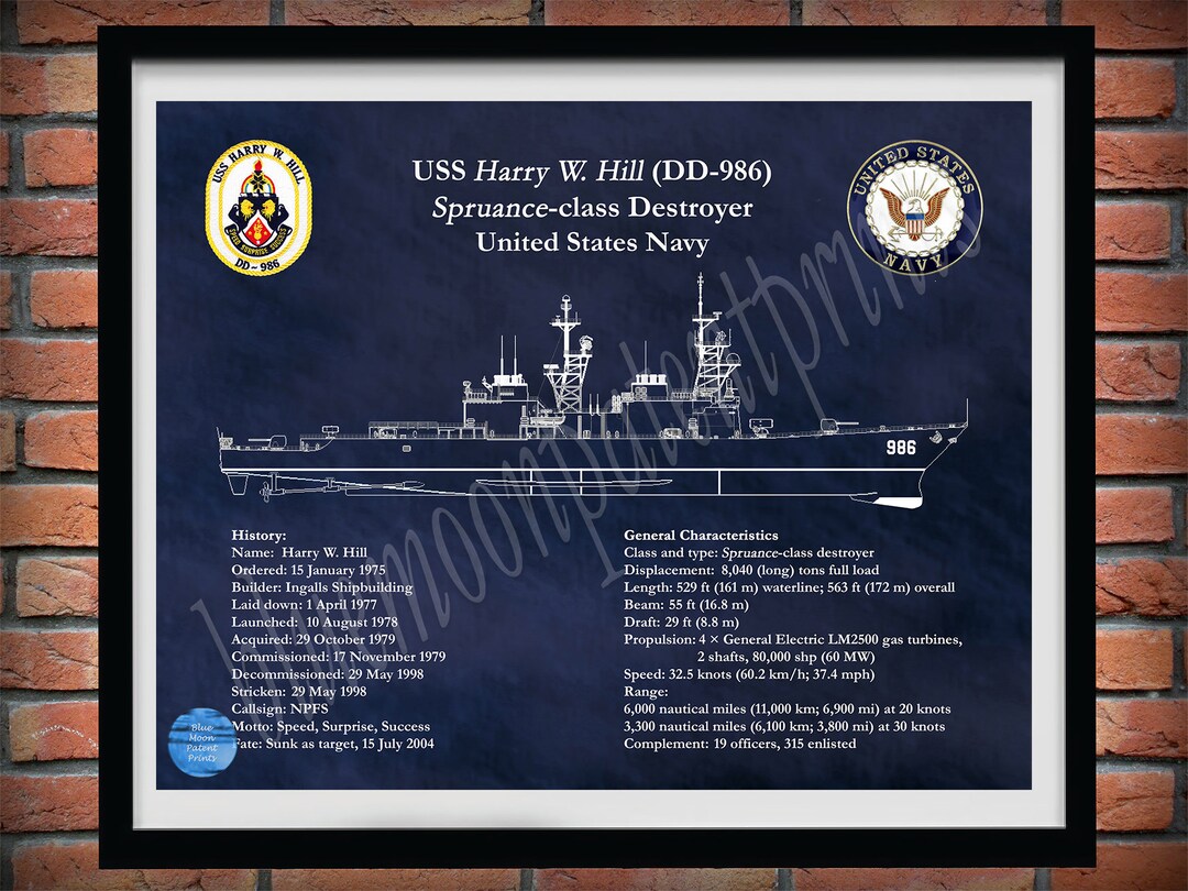 USS Harry W Hill DD-986 Drawing, Spruance Class Destroyer Drawing, Uss ...