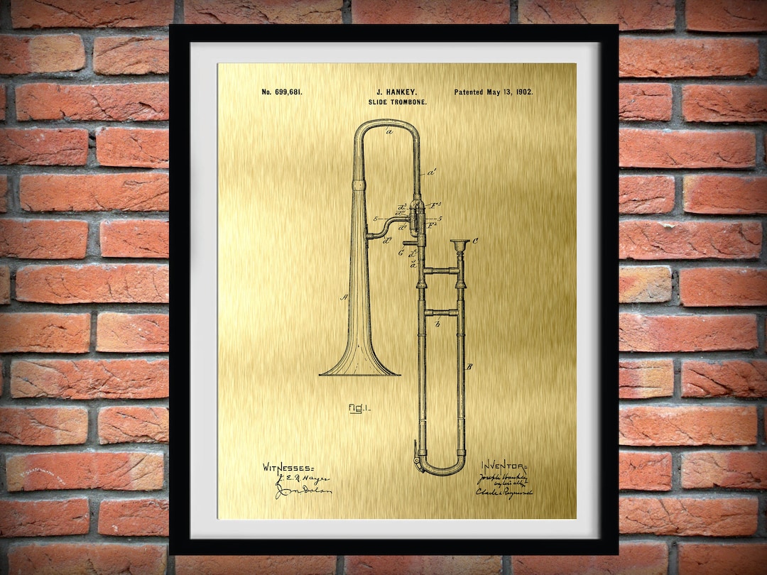 1902 Trombone Patent Print, Slide Trombone Poster, Trombone Blueprint ...