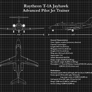 T-1A Jayhawk Print, Raytheon Hawker Beechcraft T-1A Jayhawk Blueprint ...