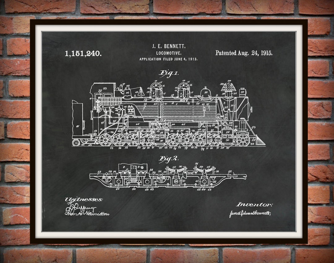 1915 Locomotive Patent by Bennett Art Print - Train Patent - Poster ...