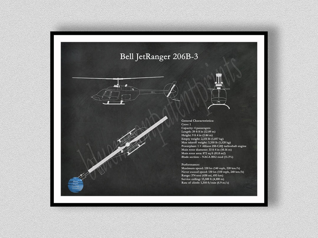 Bell 206B3 Jetranger Art Print, Bell Helicopter 206B Drawing, 206B3 Jet ...