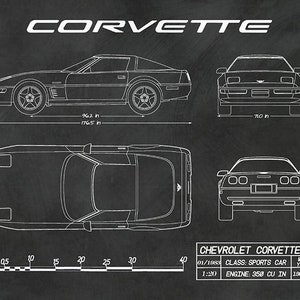Corvette C4 Drawing Chevy Corvette C4 Poster Chevrolet | Etsy