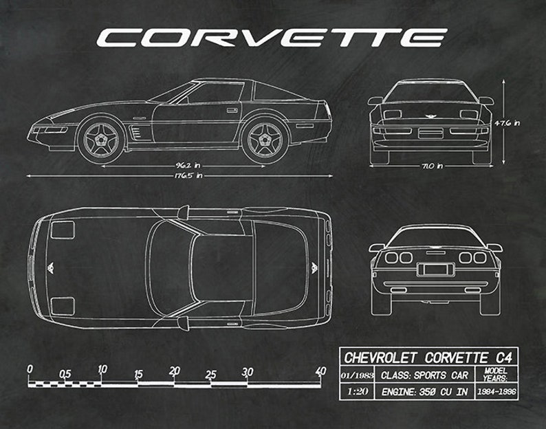 Corvette C4 Drawing Chevy Corvette C4 Poster Chevrolet | Etsy