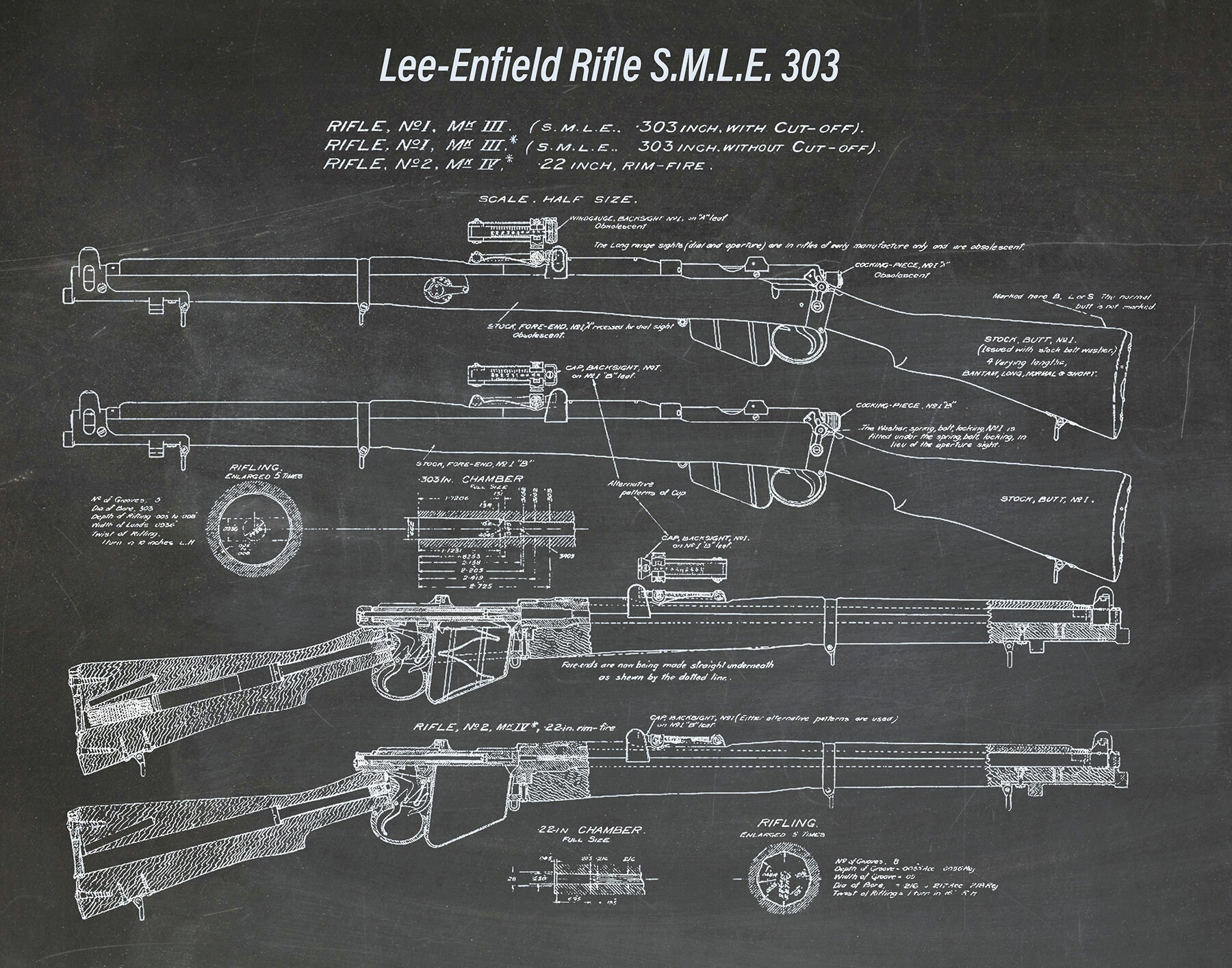 Lee-Enfield Rifle Patent Print, Lee Enfield 303 Rifle Poster, Enfield ...
