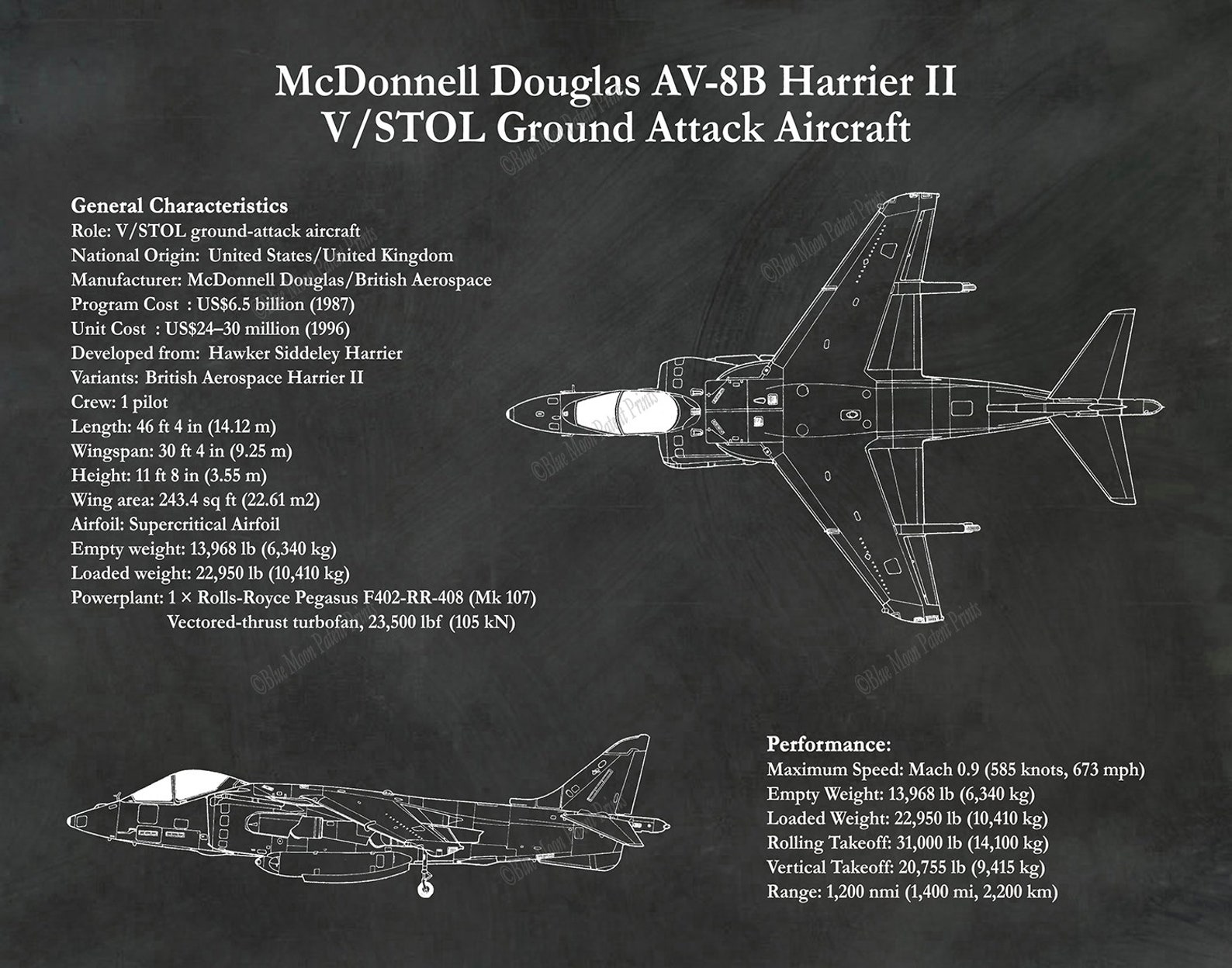 AV-8B Harrier II Blueprint Mcdonnell Douglas AV-8B V/stol | Etsy