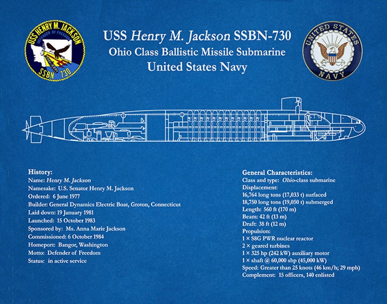 USS Henry M Jackson SSBN-730 Ohio Class Submarine Blueprint - Etsy