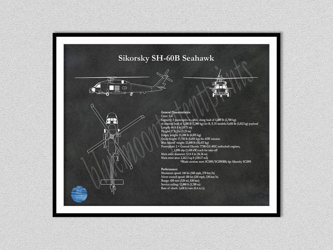 Sikorsky SH-60B Seahawk Drawing, SH-60 Seahawk Helicopter Blueprint, SH ...