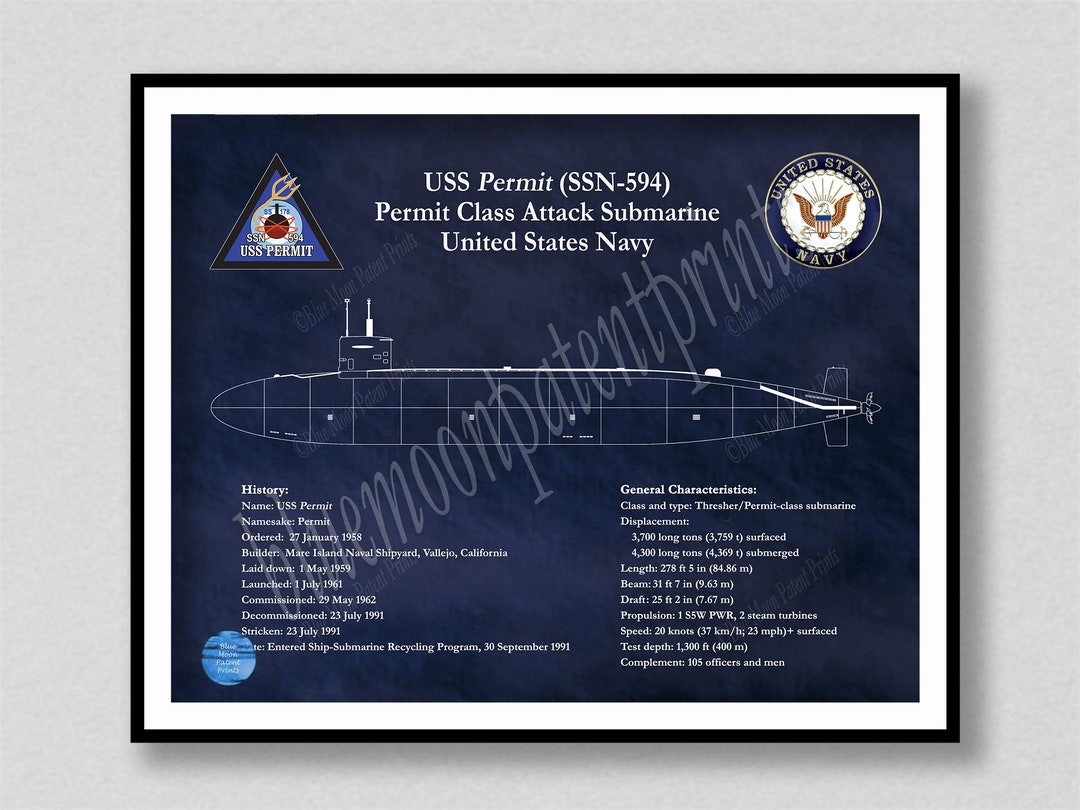 USS Permit SSN-594 Drawing, Permit Class Sub Blueprint, Uss Permit SSN ...