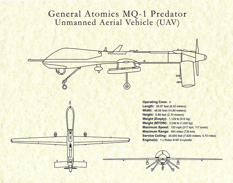 MQ-1 Predator UAV Drone Spy Plane Drawing Reconnaissance | Etsy