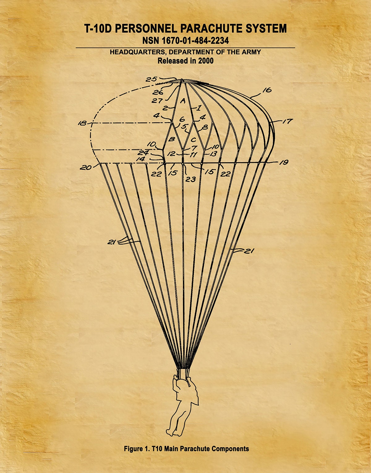 T-10D Military Parachute - US Military Armed Forces - Soldier Wall Art ...