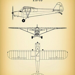Piper Super Cub PA-18 Drawing - Piper Cub Poster, Piper Cub Blueprint ...