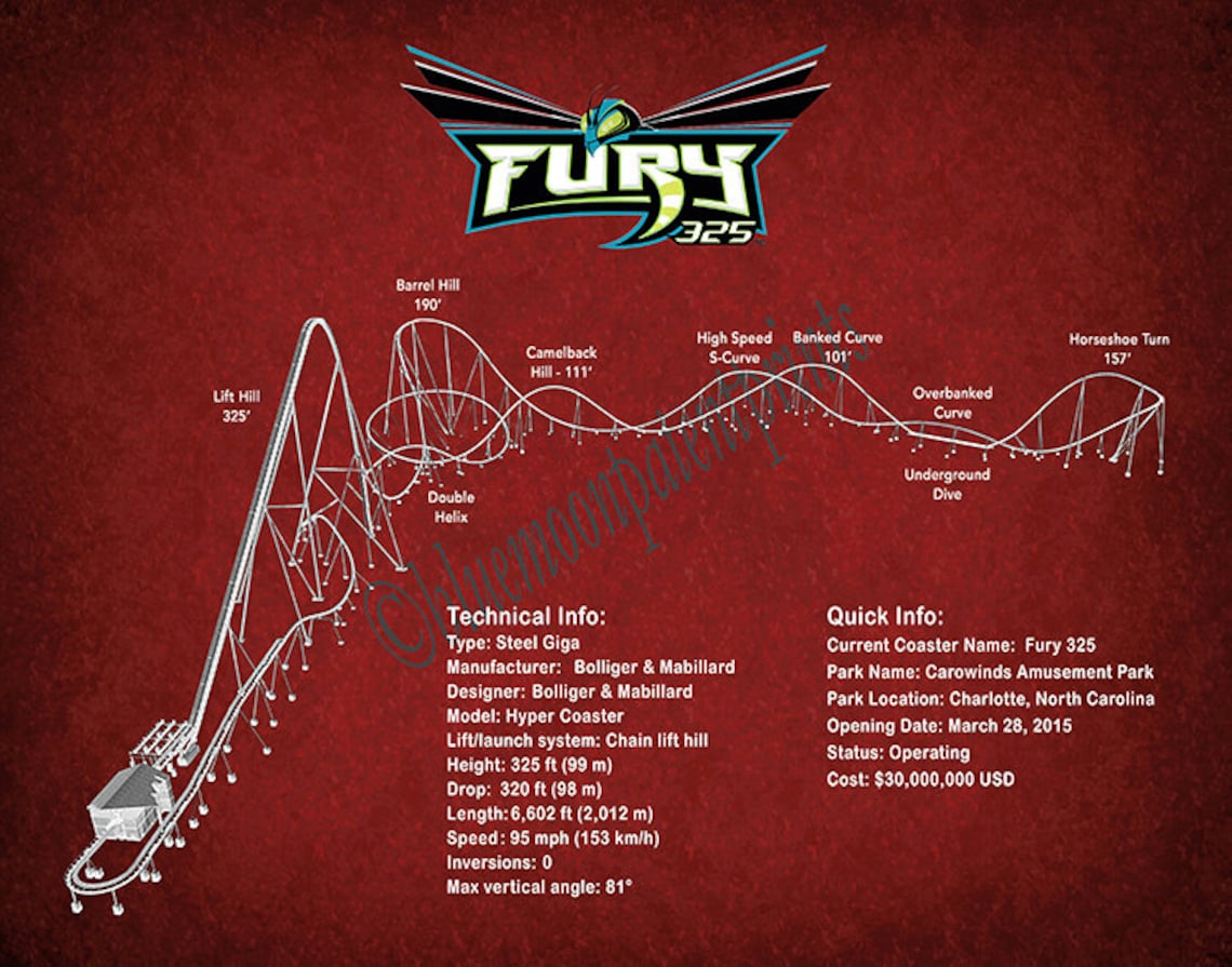 Fury 325 Roller Coaster Drawing Fury 325 Roller Coaster | Etsy