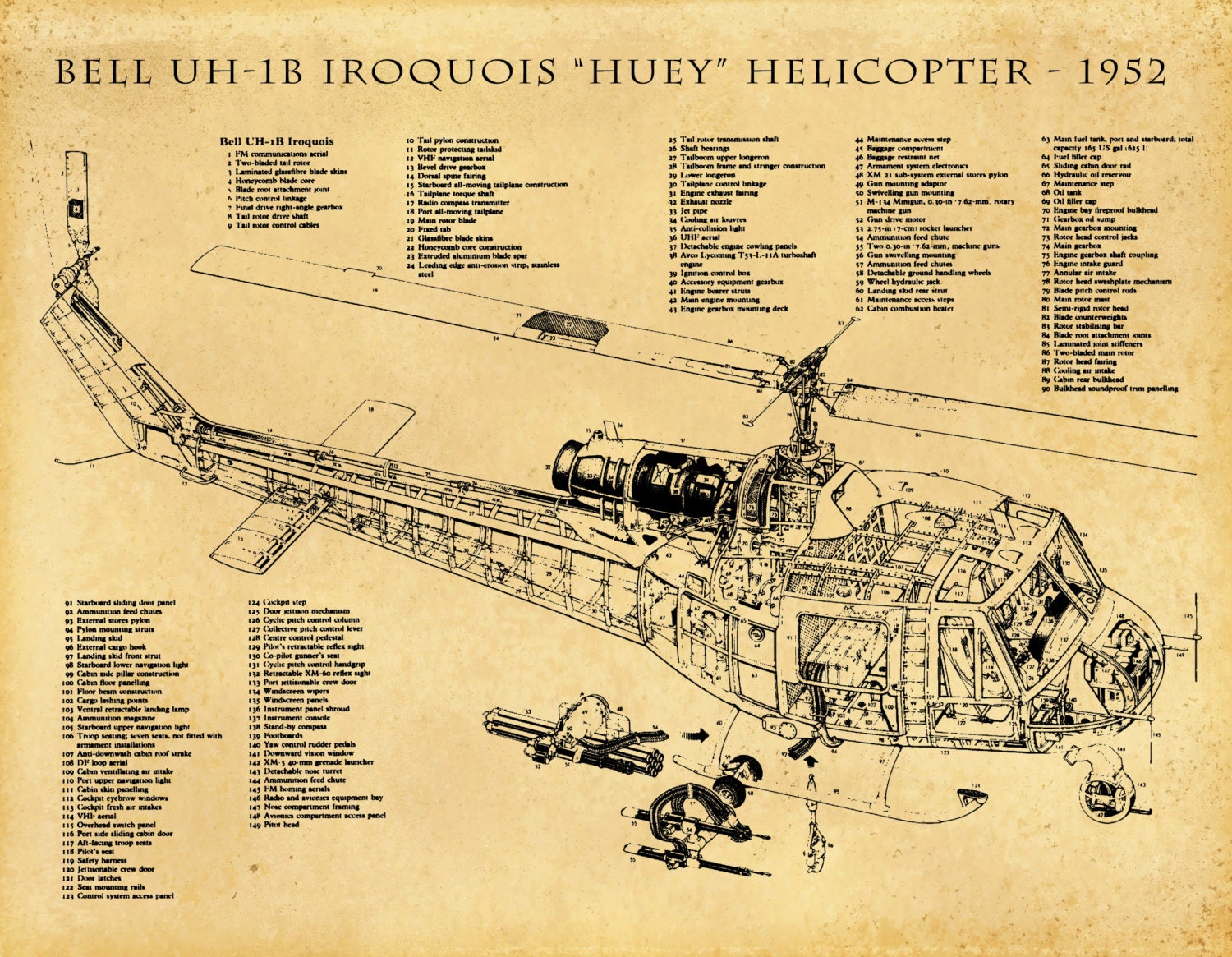 Bell UH-1B Iroquois Military Helicopter Engineering Drawing - Huey ...