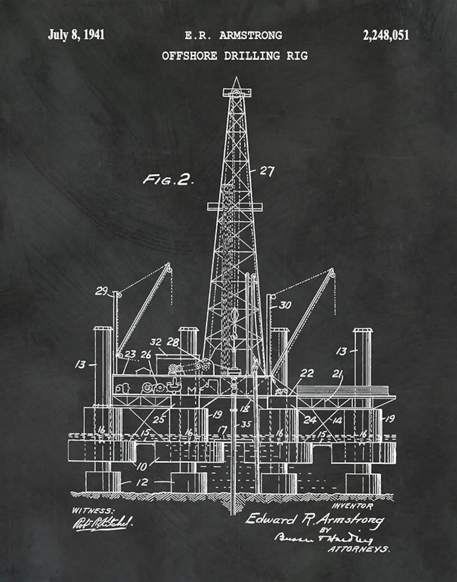 1941 Offshore Oil Drilling Rig Patent Print Oil Rig Poster | Etsy