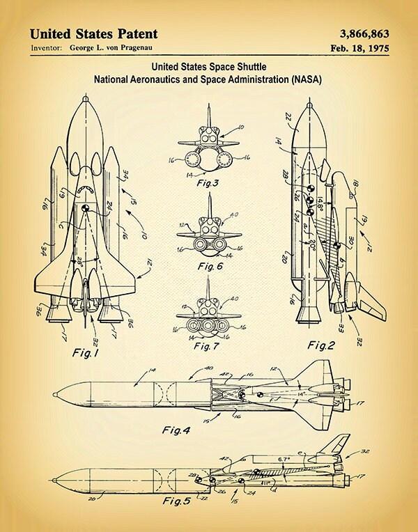 1975 NASA Space Shuttle Patent Print - Space Shuttle Blueprint ... 1975 NASA Space Shuttle Patent Print - Space Shuttle Blueprint ...