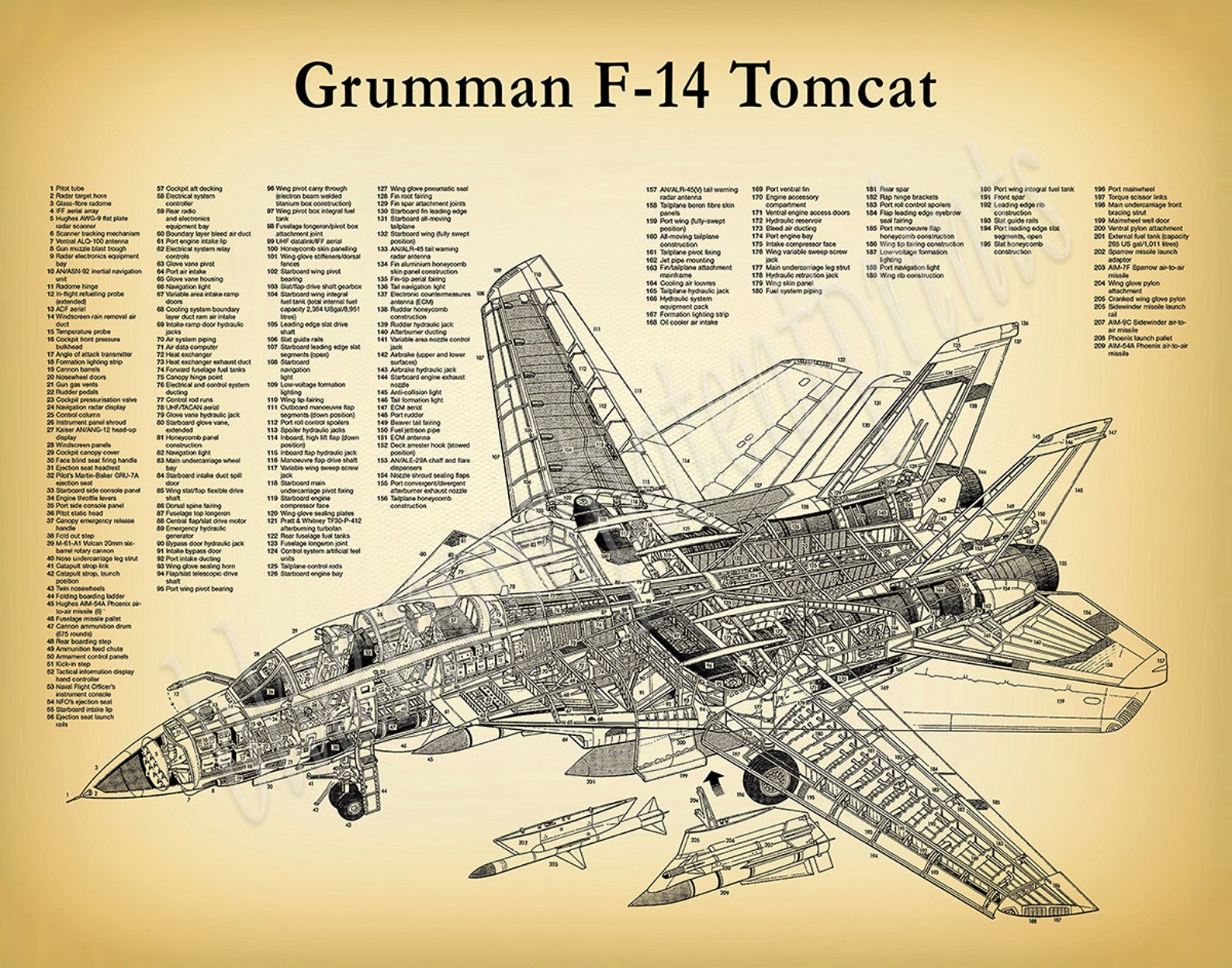 Dibujo de corte F-14 Tomcat póster de avión de combate F14 - Etsy México