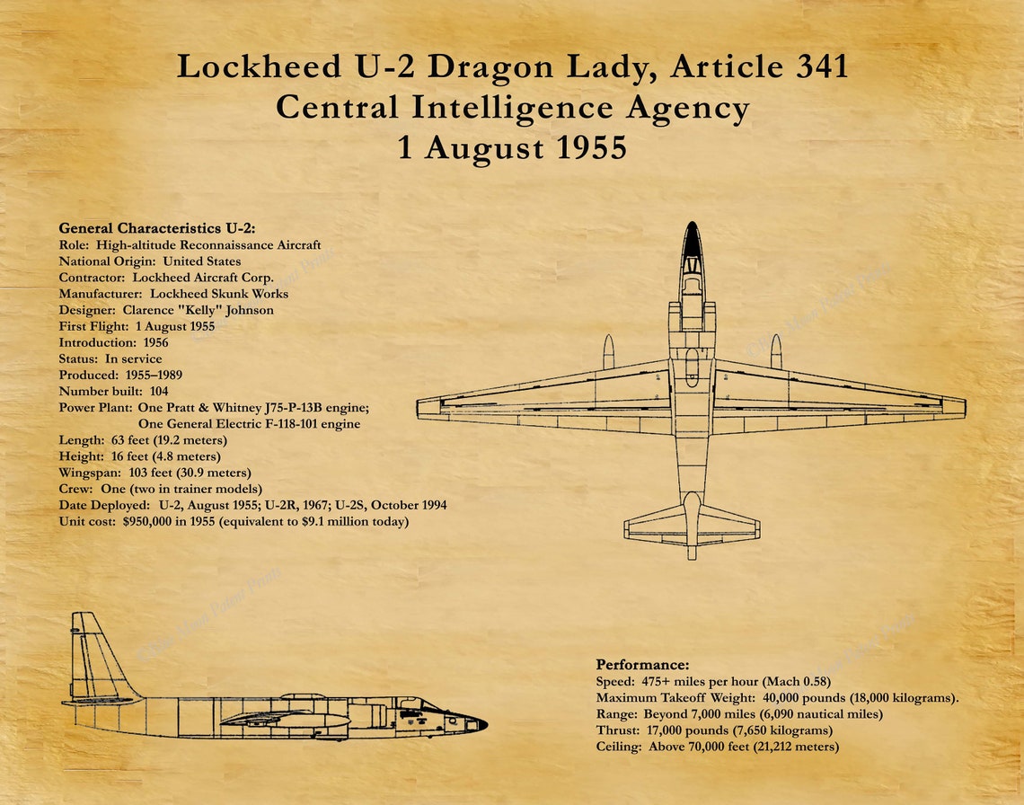 U2 dragon Lady Blueprint Vers 2 CIA U2 Spy Plane - Etsy