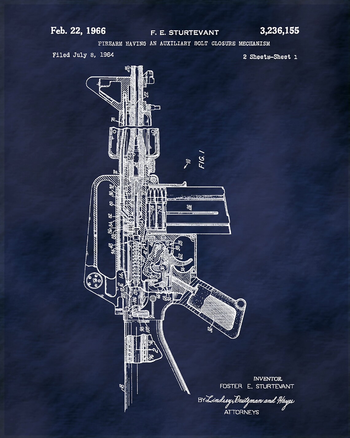 1966 M-16 Rifle Patent Print M16 Poster Invented by | Etsy