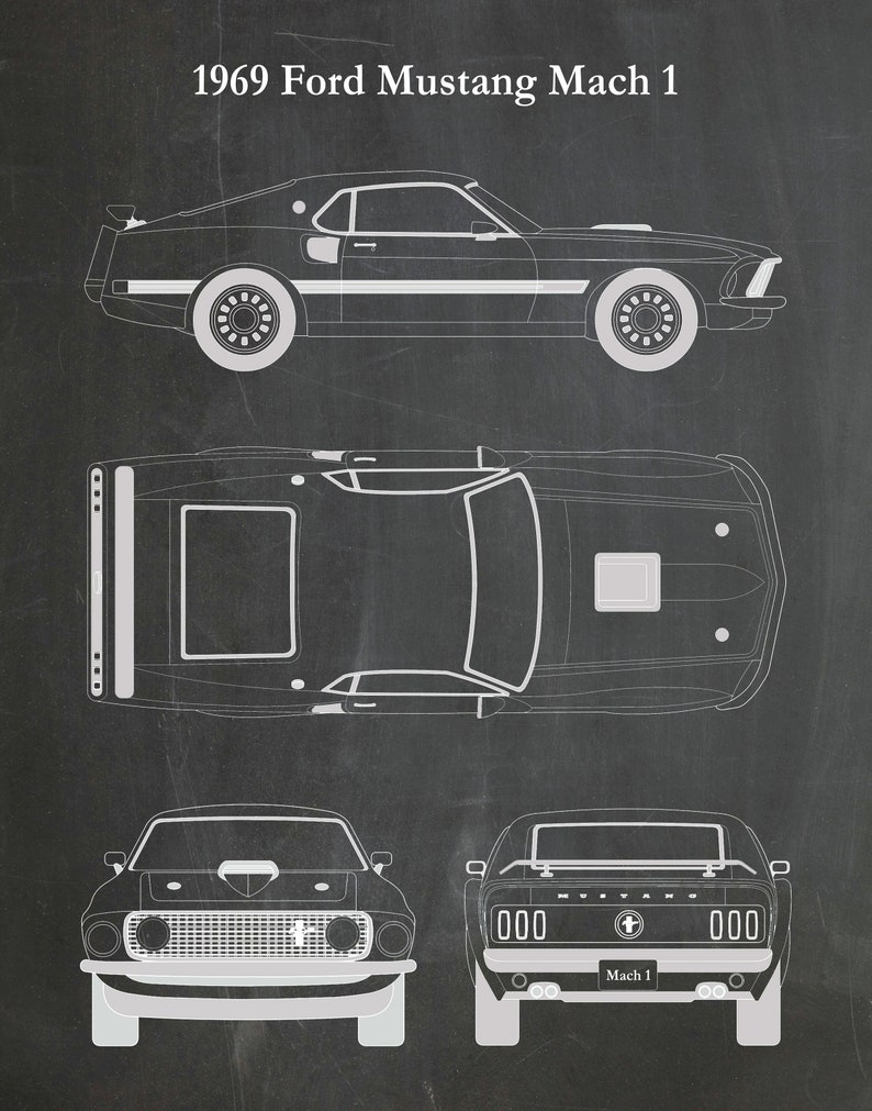 1969 Ford Mustang Mach 1 Poster Mustang Mach 1 Drawing - Etsy