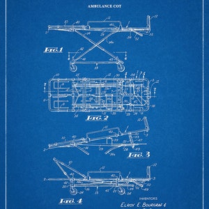 1972 Ambulance Cot Patent Print, Ambulance Gurney Poster, Ambulance Cot ...