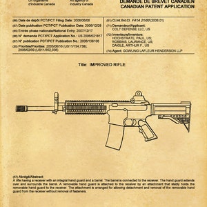 2006 Colt C7 Rifle Patent Print Canadian Patent Semi-automatic Assault ...