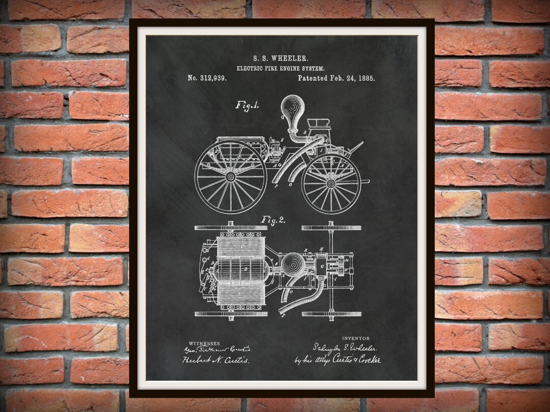 1885 Electric Fire Engine Patent Print - Fire House Decor - Firefighter ...