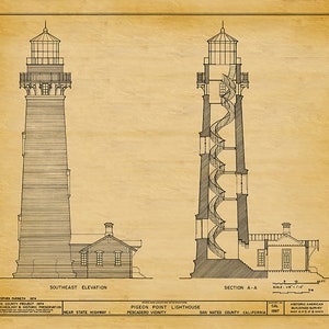 Pigeon Point Lighthouse Drawing - Pigeon Point Lighthouse Blueprint ...