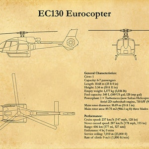 EC130 Eurocopter Print, EC-130 Helicopter Blueprint, Helicopter Pilot ...