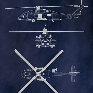 SH-60 Seahawk Helicopter Art Print, Sikorsky SH-60 Sea Hawk Blueprint ...