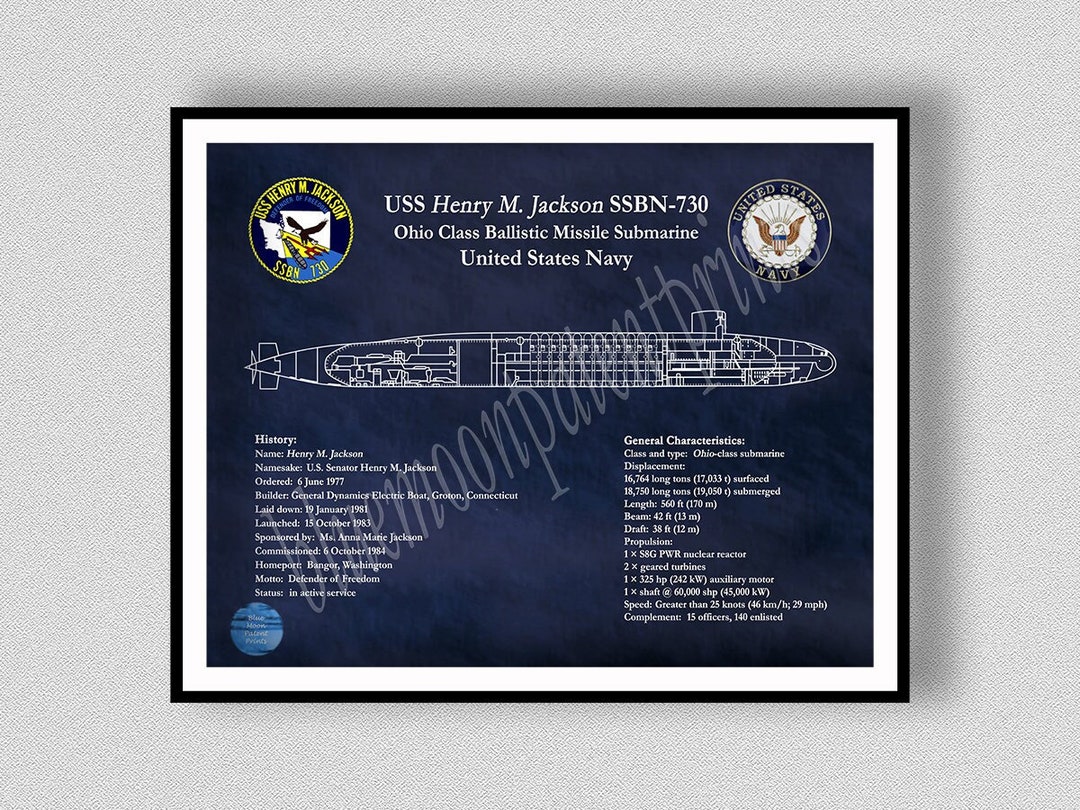 USS Henry M Jackson SSBN-730 Ohio Class Submarine Blueprint, USS Henry ...