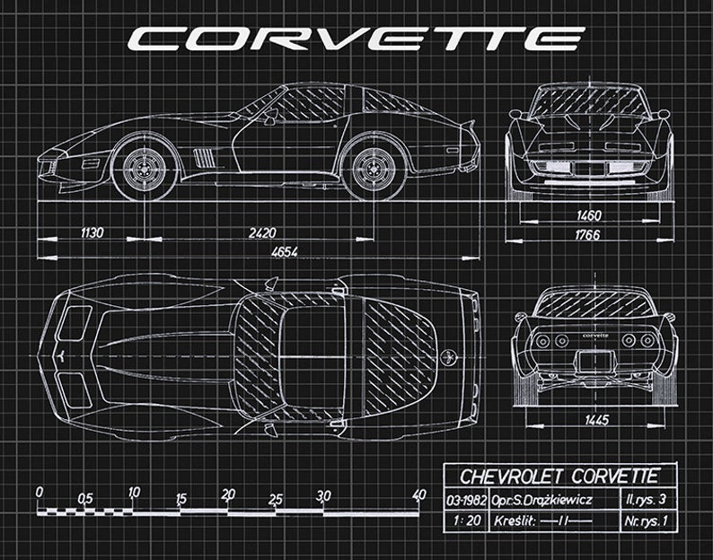 Corvette C3 Drawing Chevy Corvette C3 Poster Chevrolet | Etsy
