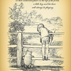 Winnie the Pooh Print, "wherever They Go...a Little Boy and His Bear ...