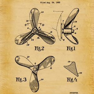 1935 Ship Propeller Patent Print Poster Boat Ship Nautical Decor Marina ...