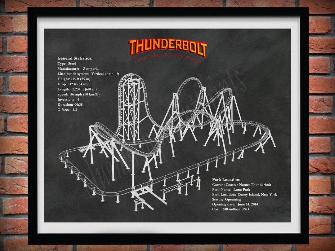 Thunderbolt Coney Island Roller Coaster Art Print, Thunderbolt Roller ...