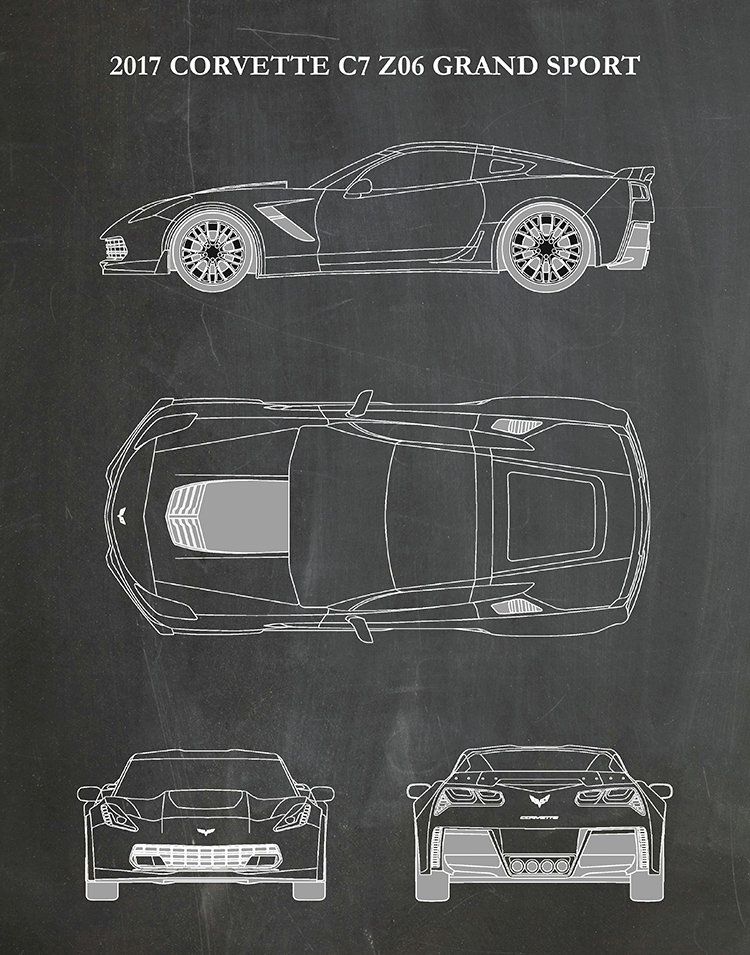 2017 Corvette C7-Z06 Grand Sport Drawing, Chevy Corvette C7-Z06 Grand ...