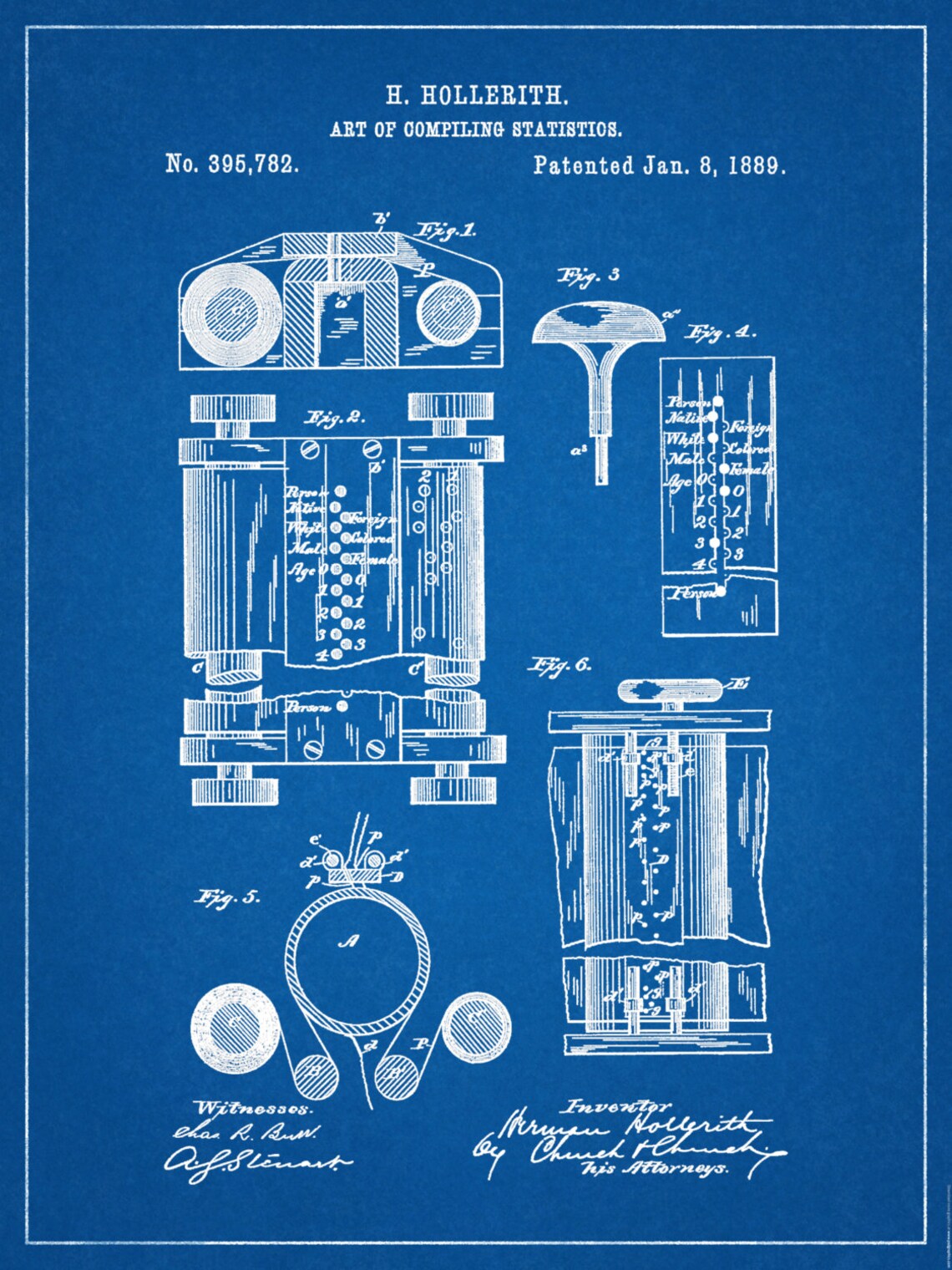 1889 First Computer Patent Print Art of Compiling Statistics - Etsy