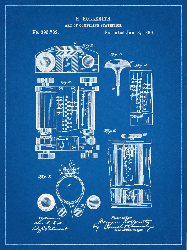1889 First Computer Patent Print Art of Compiling Statistics - Etsy