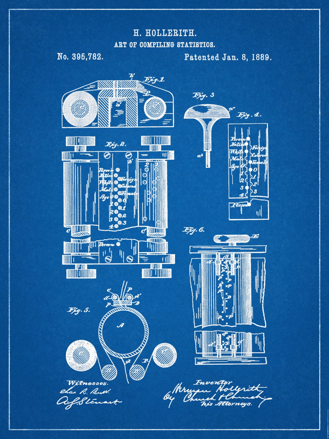1889 First Computer Patent Print - Art of Compiling Statistics - Art ...