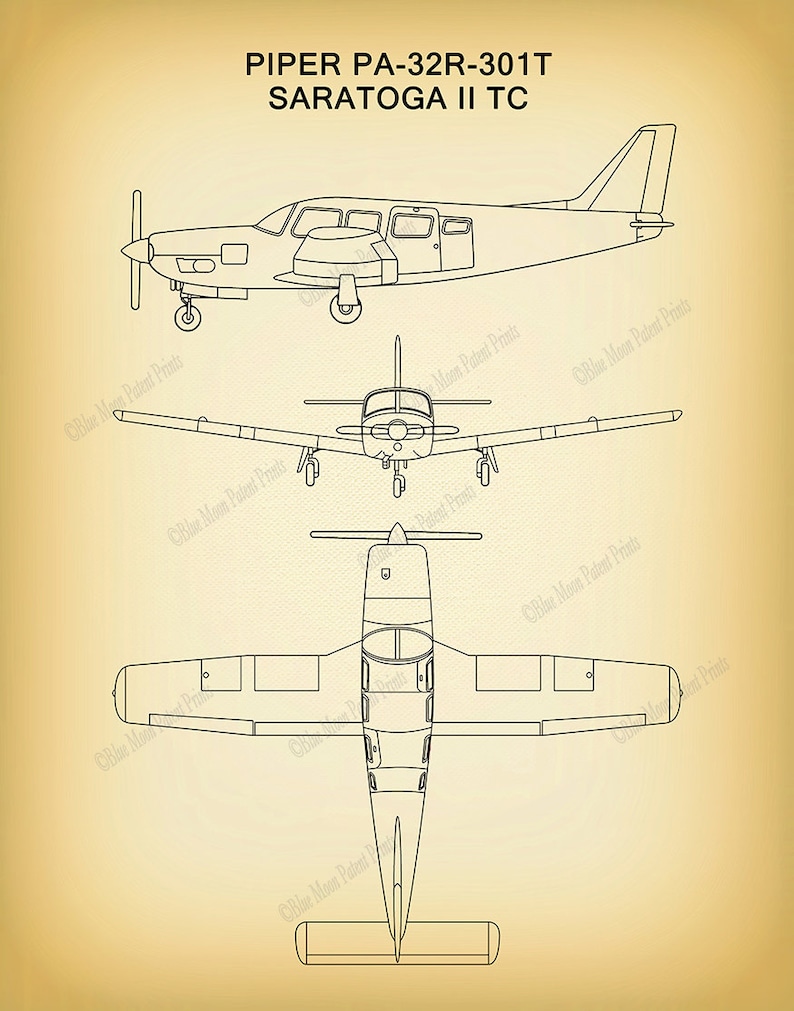 Piper PA-32R-301T Drawing Piper Saratoga Ii TC Poster Piper - Etsy
