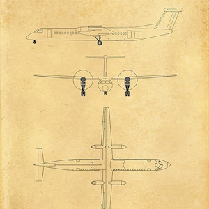 Bombardier Dash 8 Q400 Drawing, Dash 8 Airplane Poster, Pilot Art, De ...