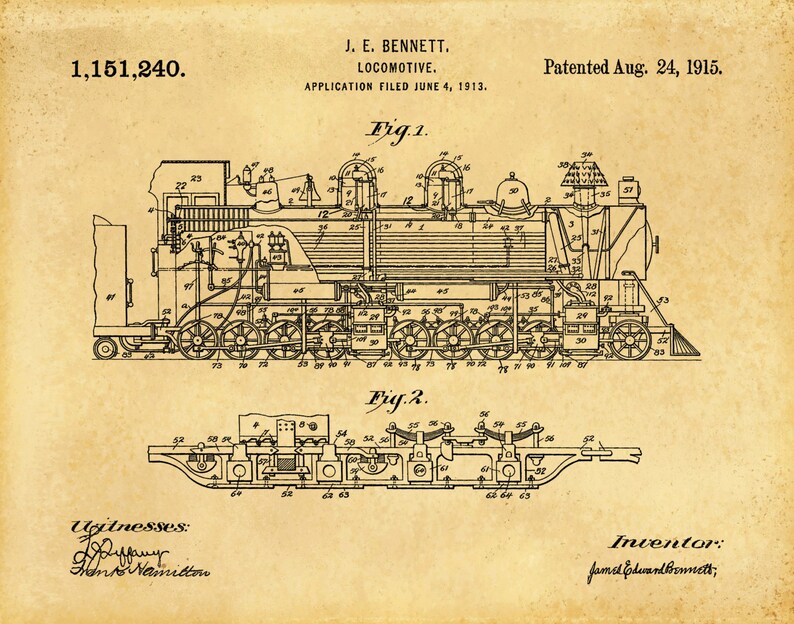1915 Locomotive Patent by Bennett Art Print Train Patent | Etsy