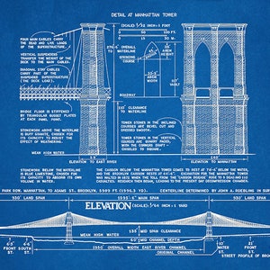 Brooklyn Bridge Drawing, Brooklyn Bridge Architectural Blueprint, 1870 ...