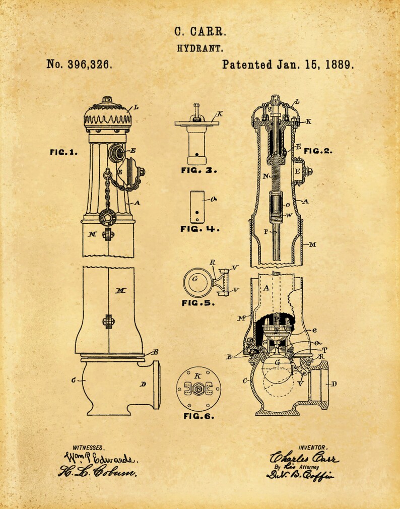 1889 Fire Hydrant Patent Print Fire Hydrant Poster Fire - Etsy