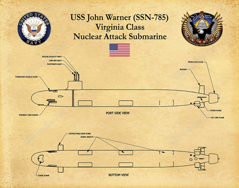 USS John Warner SSN 785, Virginia Class Submarine Blueprint, USS ...