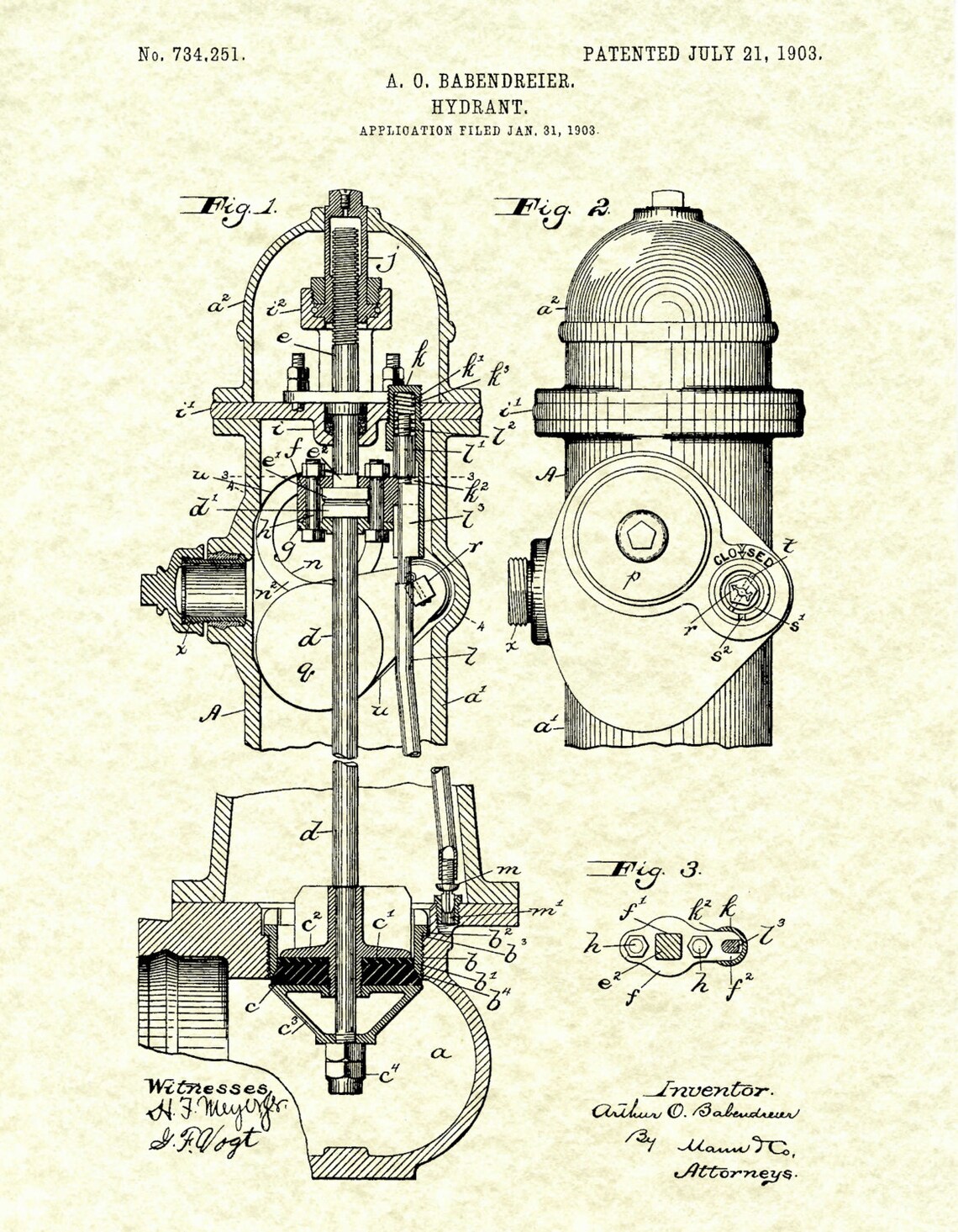 1903 Fire Hydrant Patent Print Fire Hydrant Poster | Etsy