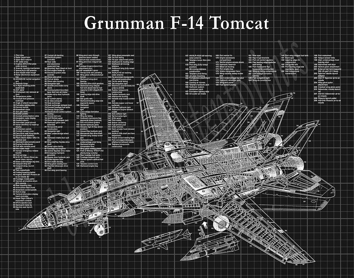 F-14 Tomcat Cutaway Drawing, F14 Fighter Jet Poster, Grumman F-14A ... F-14 Tomcat Cutaway Drawing, F14 Fighter Jet Poster, Grumman F-14A ...