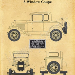 Model A Ford Coupe Poster, 1930 Model A Blueprint, 1930 Ford Model A 5 ...