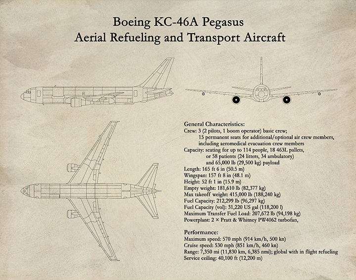 Boeing KC-46A Pegasus Airplane Drawing, KC-46A Aerial Refueling ...