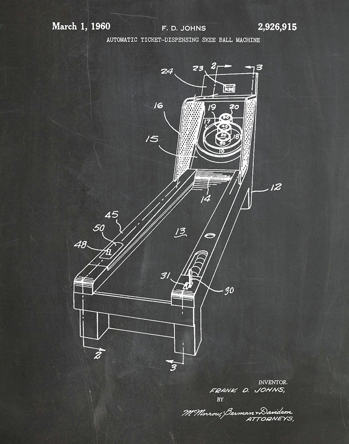 1960 Skee Ball Machine Patent Print Game Room Decor Arcade | Etsy